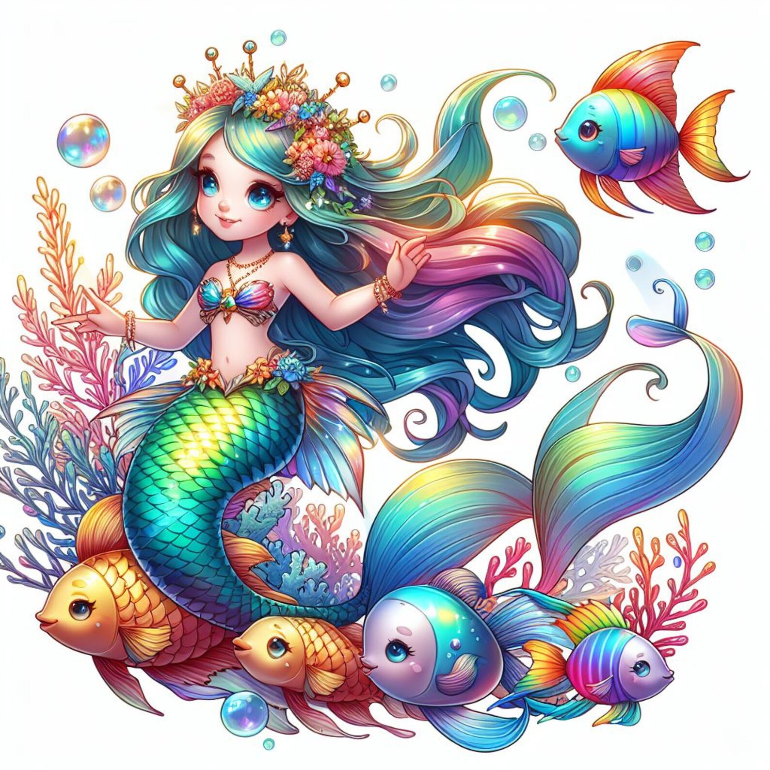 Mermaid Time, 10 Pages of Fun Mermaid and Cat Mermaid Digital Paper, 3 ...