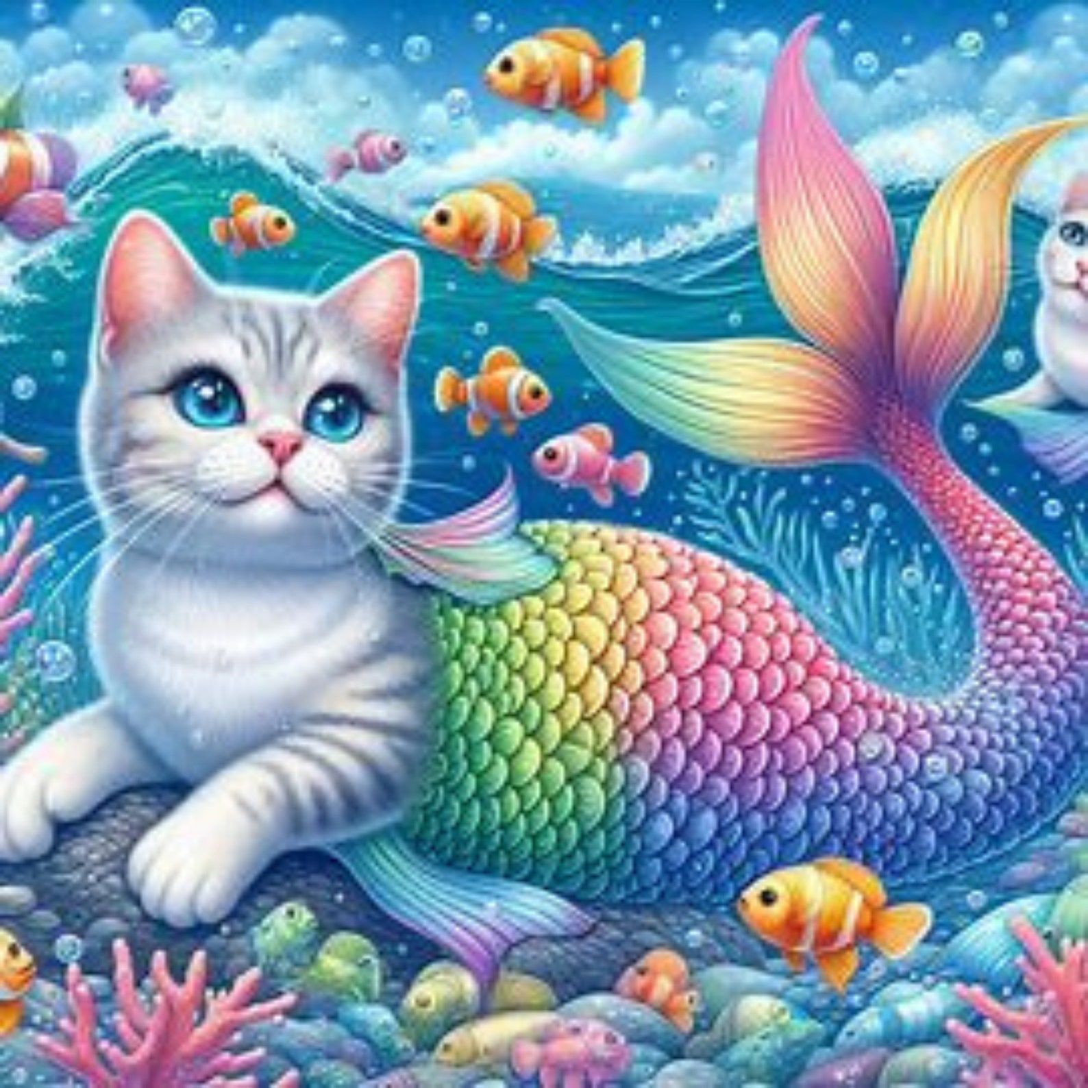 Mermaid Time, 10 Pages of Fun Mermaid and Cat Mermaid Digital Paper, 3 ...