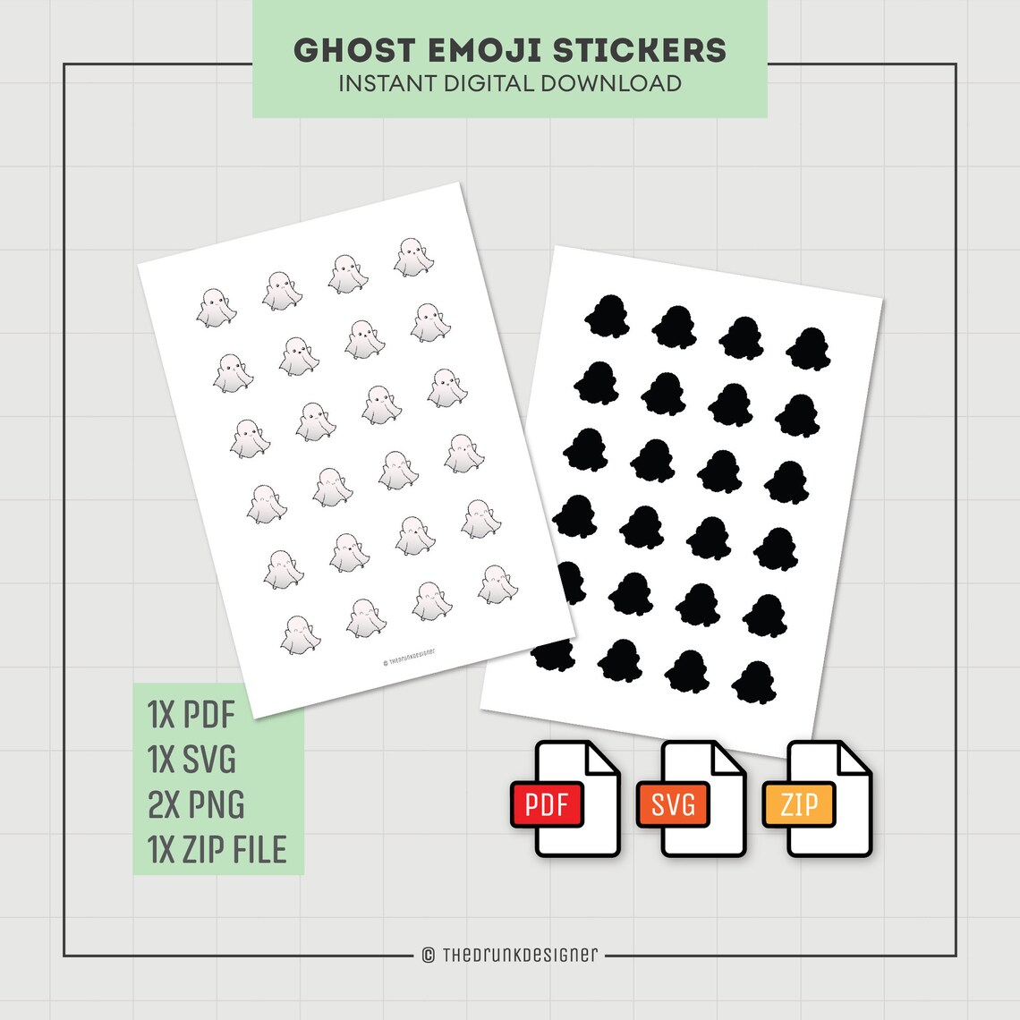 Cute Ghost Emoji Stickers, Printable Ghost Emoticons A4 Sheet PDF ...