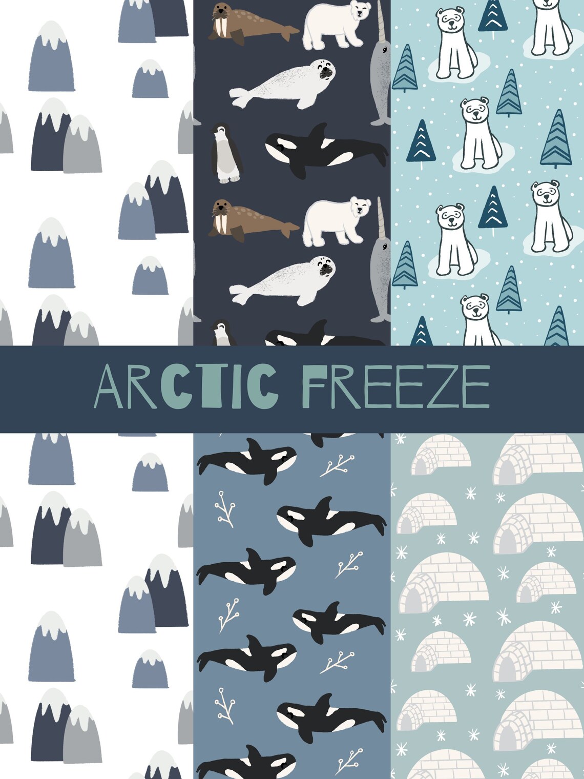 Arctic Patterns Winter Digital Paper Polar Bear Seamless Patterns Hand ...