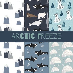 Arctic Patterns Winter Digital Paper Polar Bear Seamless Patterns Hand ...
