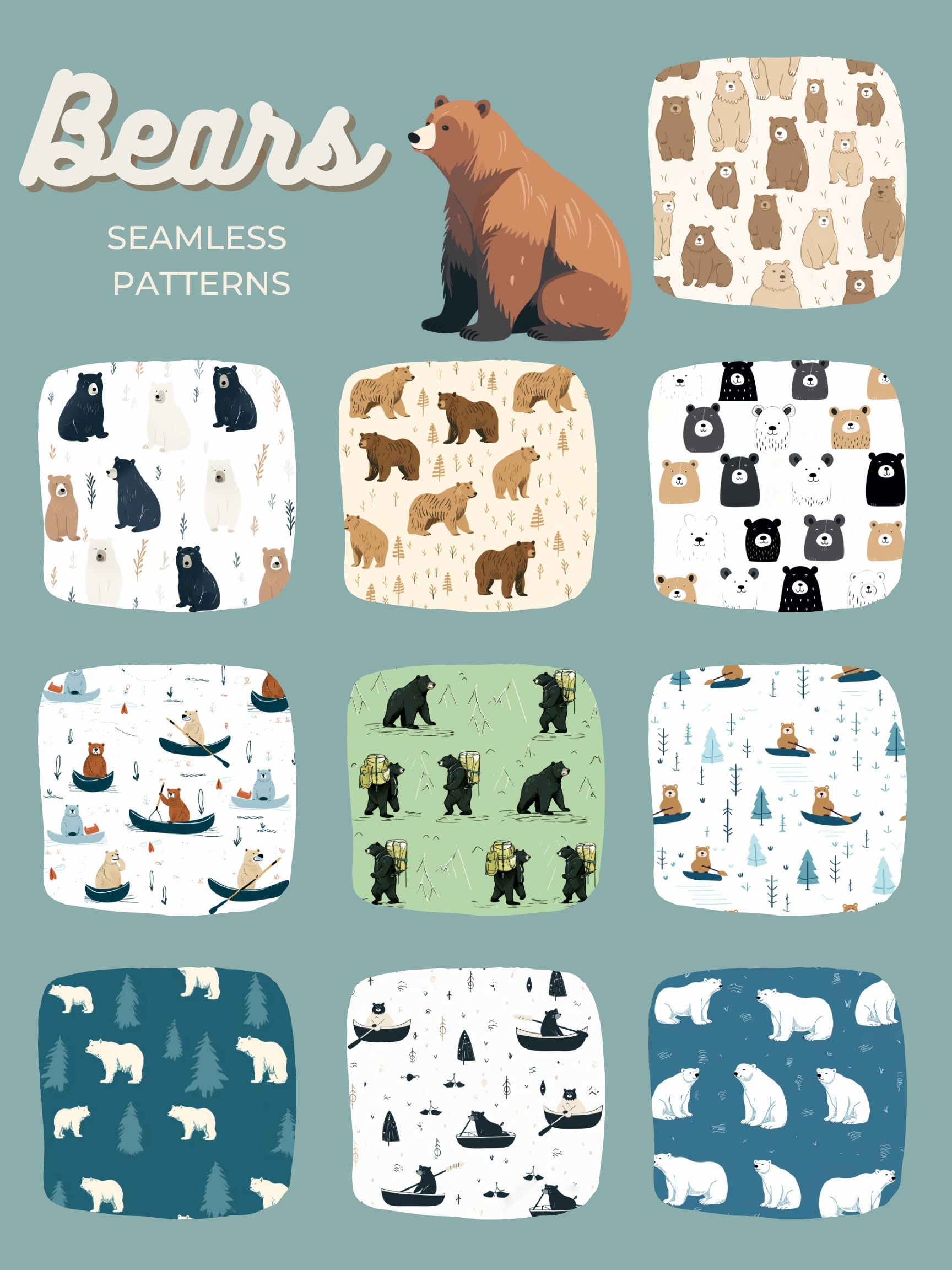 Bear Patterns Bear Theme Bear Themed Room Commercial Use Bear Digital ...