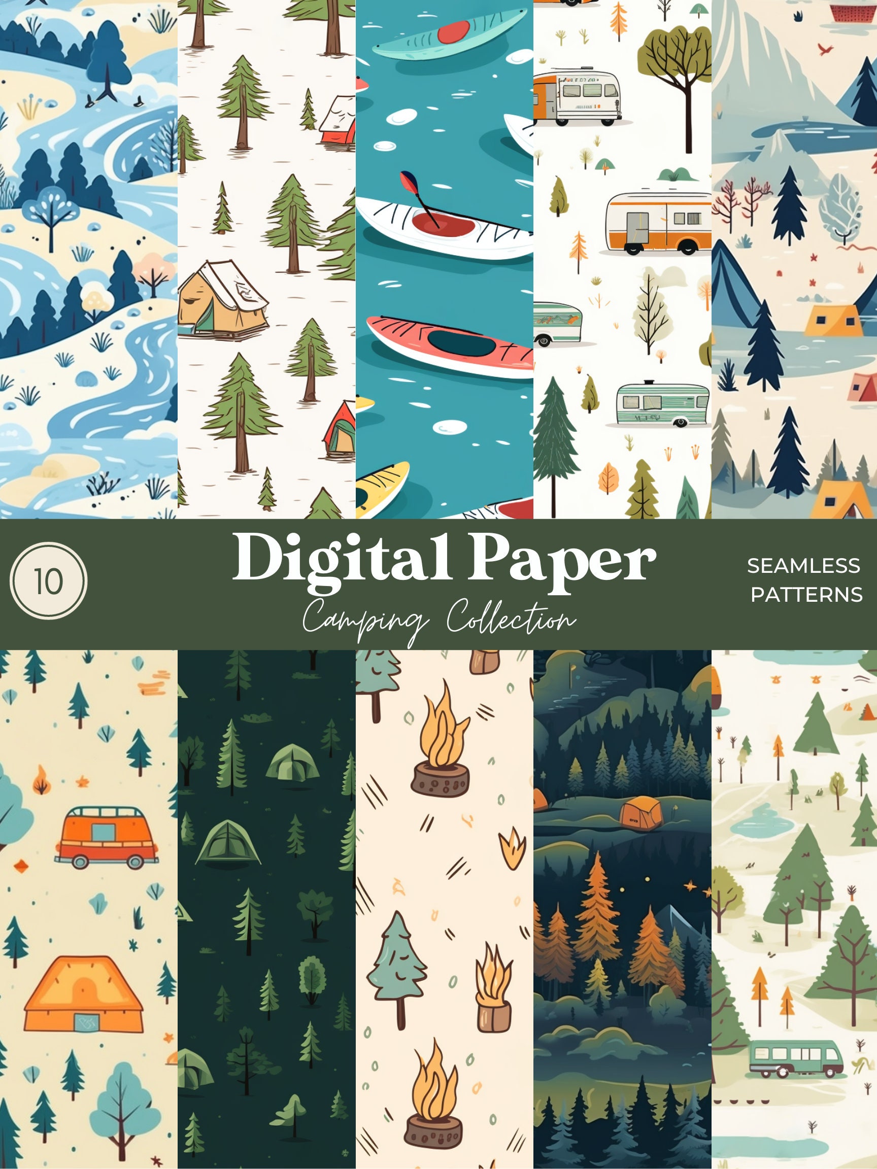 Camping Themed Room Camping Patterns Decorations for Camper Digital ...