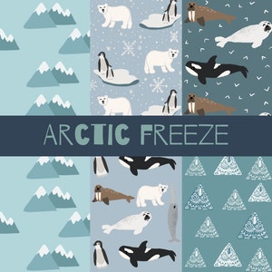 Arctic Patterns Winter Digital Paper Polar Bear Seamless Patterns Hand ...
