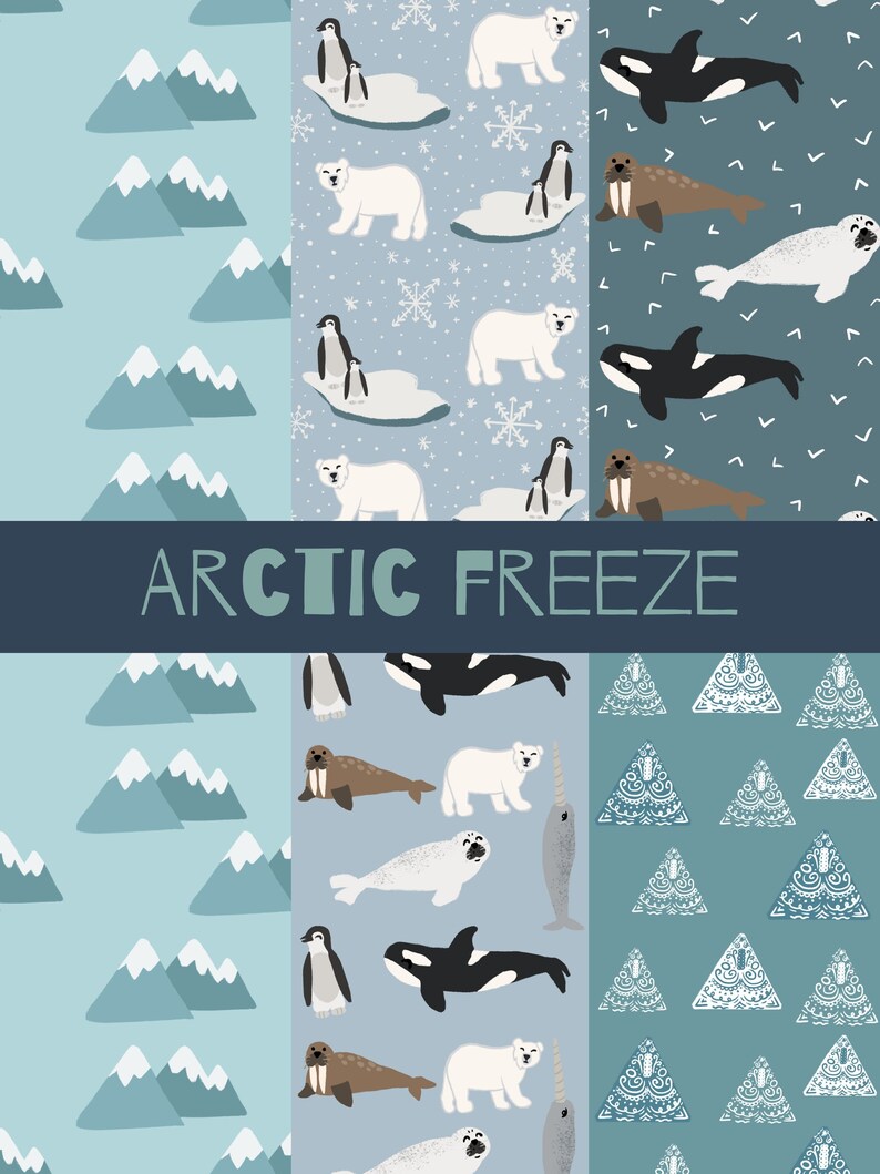Arctic Patterns Winter Digital Paper Polar Bear Seamless Patterns Hand ...