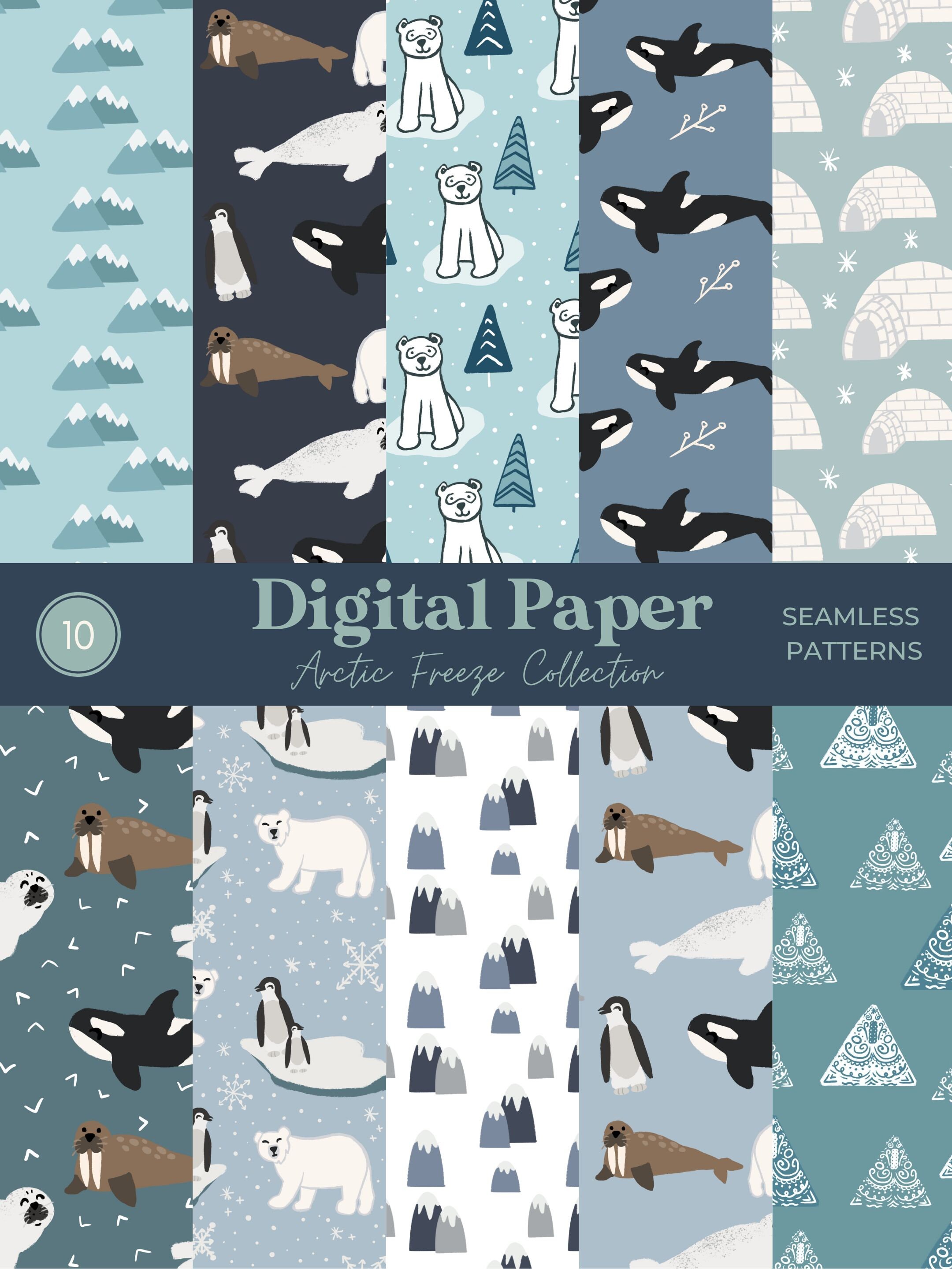 Arctic Patterns Winter Digital Paper Polar Bear Seamless Patterns Hand ...