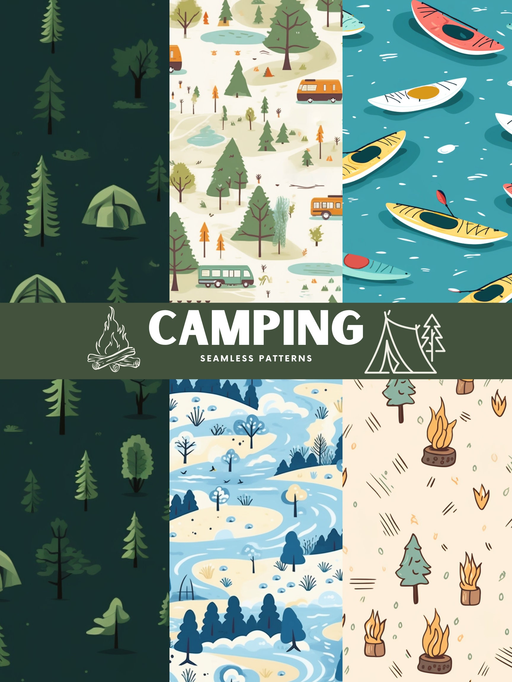 Camping Themed Room Camping Patterns Decorations for Camper Digital ...