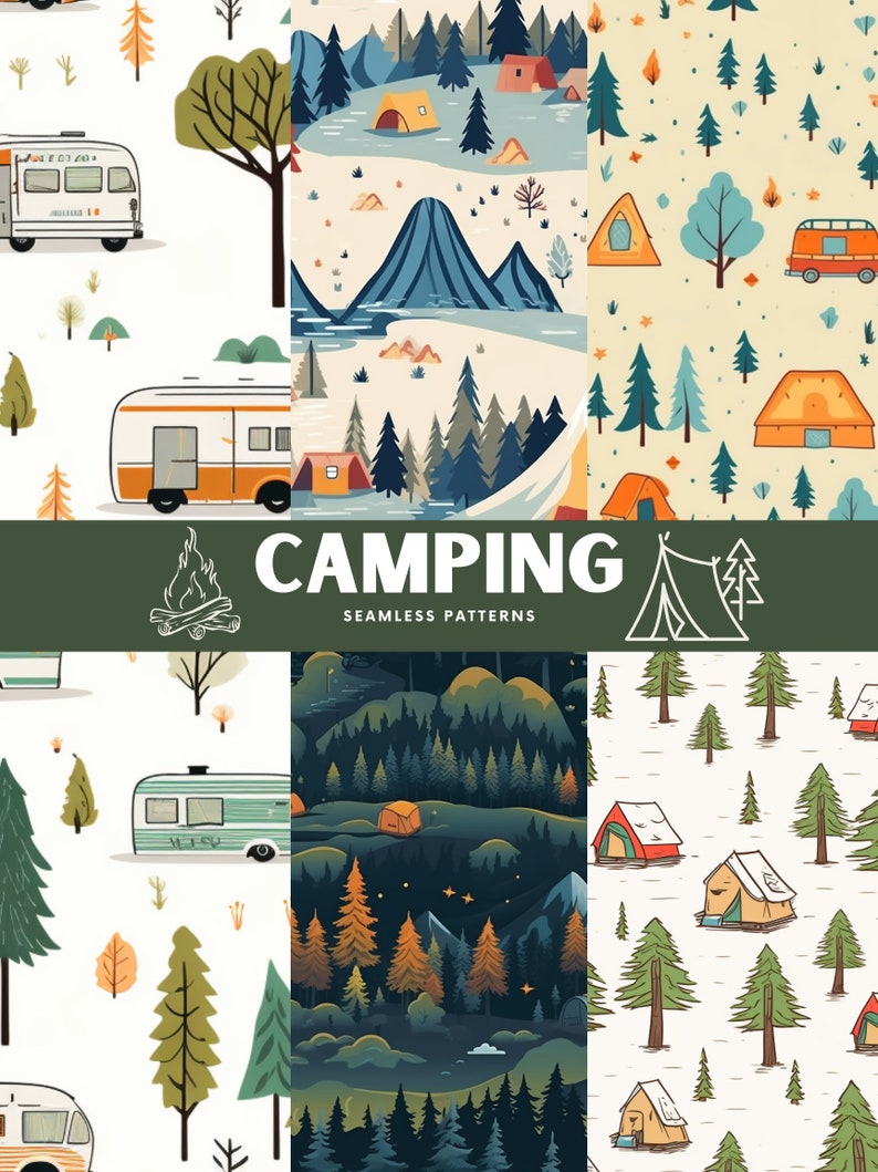 Camping Themed Room Camping Patterns Decorations for Camper Digital ...