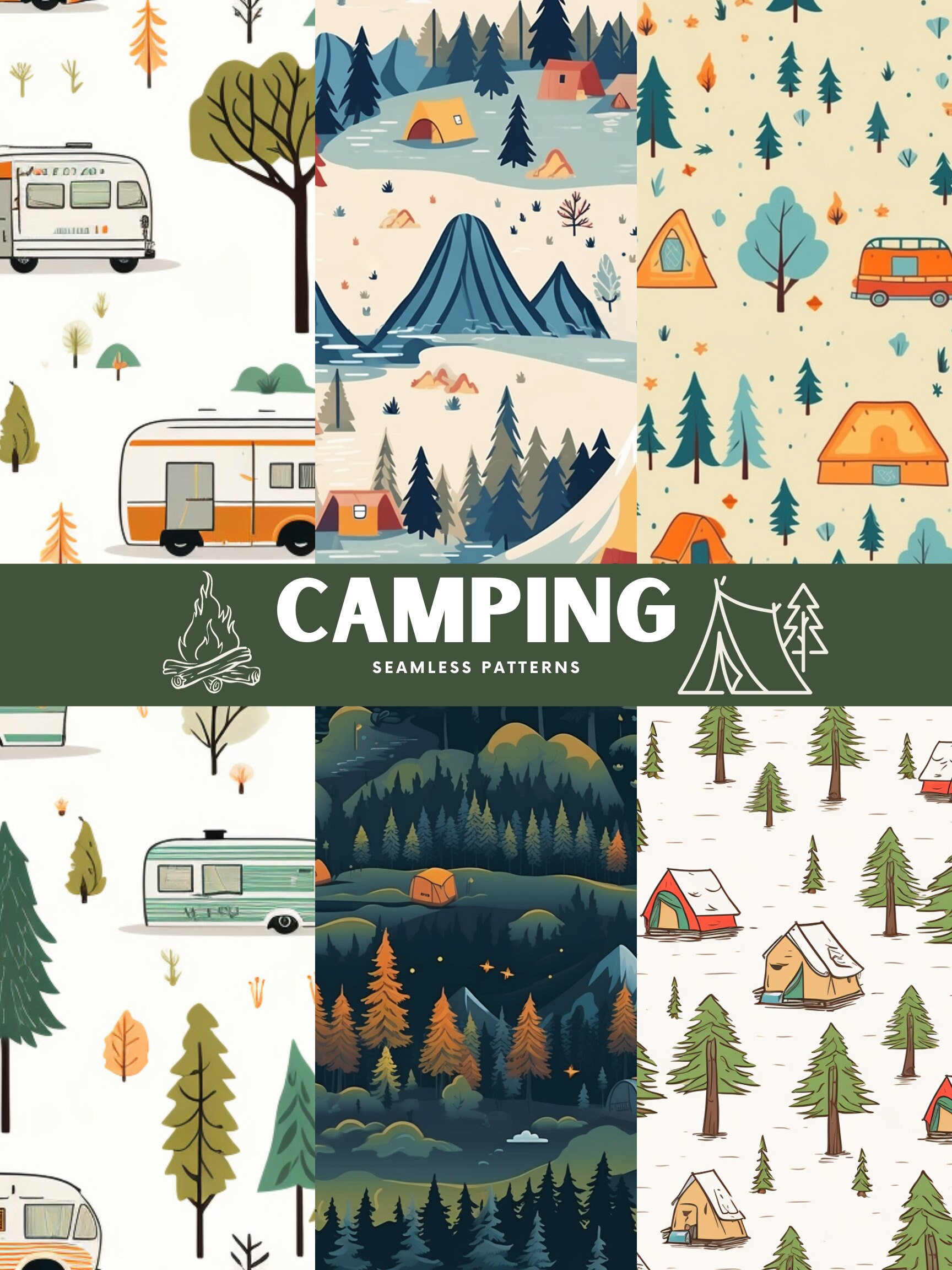 Camping Themed Room Camping Patterns Decorations for Camper Digital ...