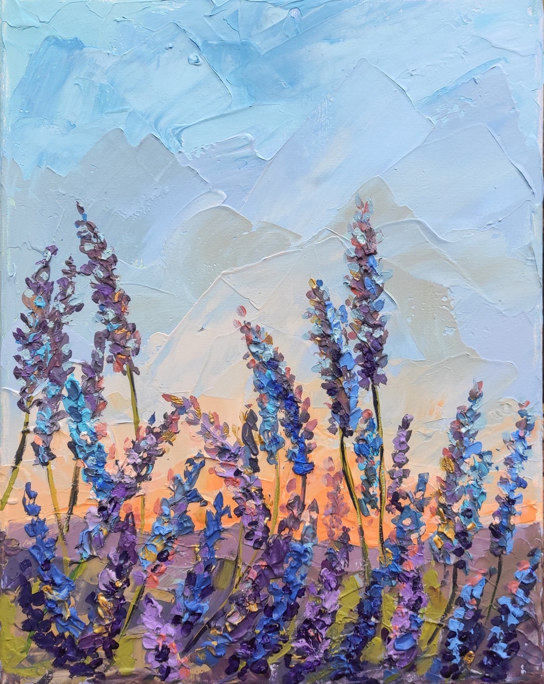 Lavender Painting Floral Original Art Impasto Painting on Canvas Made ...