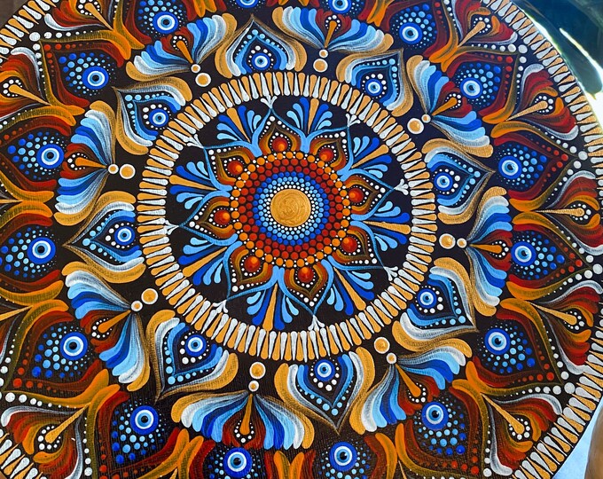 Mandala Art Hand Painted 30cm Round Evil Eye Protection Mandala Round ...