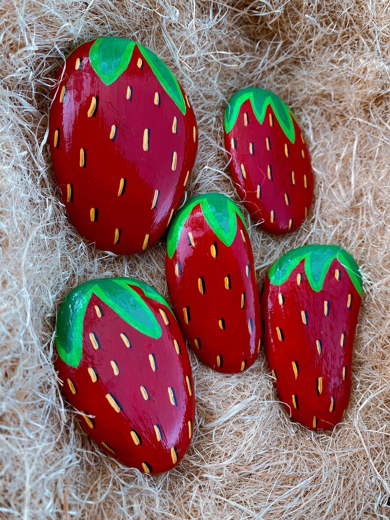 Strawberry Garden Stones Strawberry Rocks Painted Rocks Strawberry - Etsy