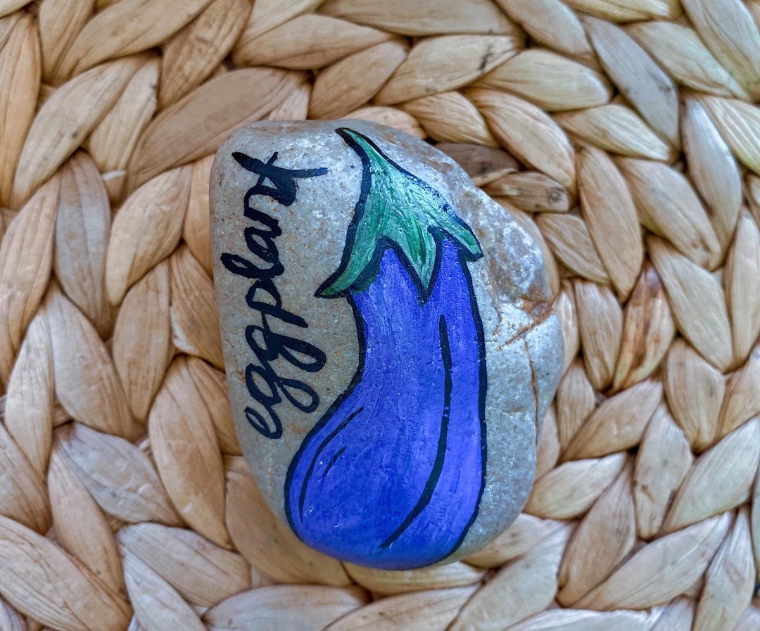 Plant Label Eggplant Garden Rock Hand Painted Rock Acrylic Painting ...