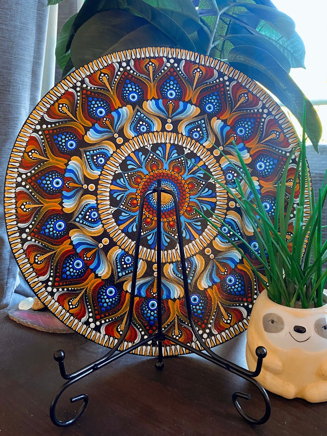 Mandala Art Hand Painted 30cm Round Evil Eye Protection Mandala Round ...