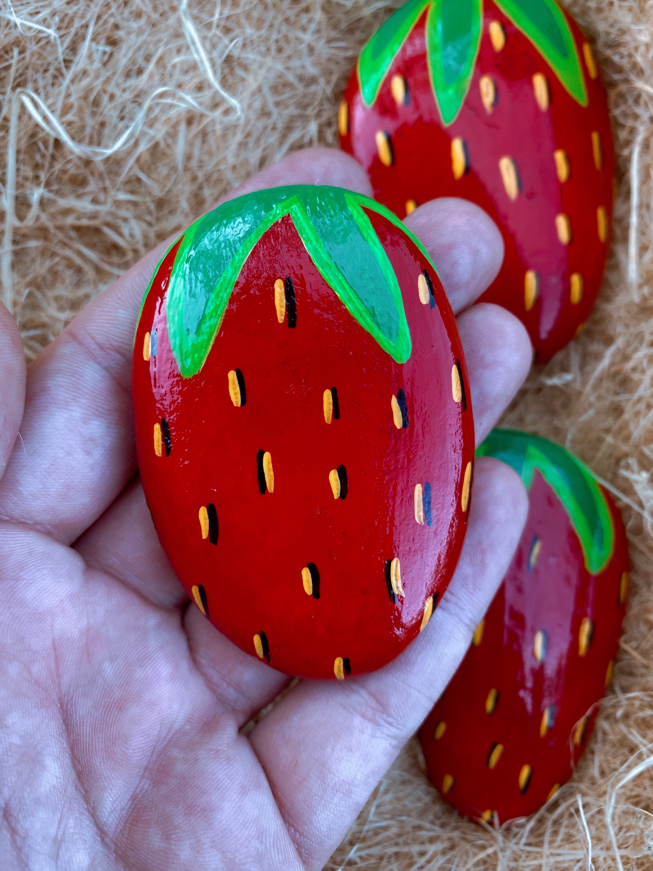 Strawberry Garden Stones Strawberry Rocks Painted Rocks Strawberry - Etsy