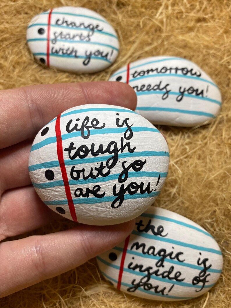 Notebook Painted Rocks With Affirmations Gift Idea Affirmation Stone ...