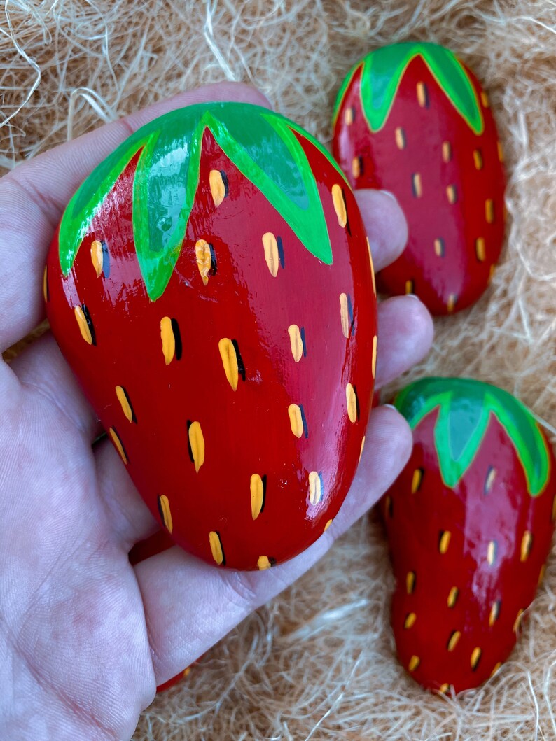Strawberry Garden Stones Strawberry Rocks Painted Rocks Strawberry - Etsy