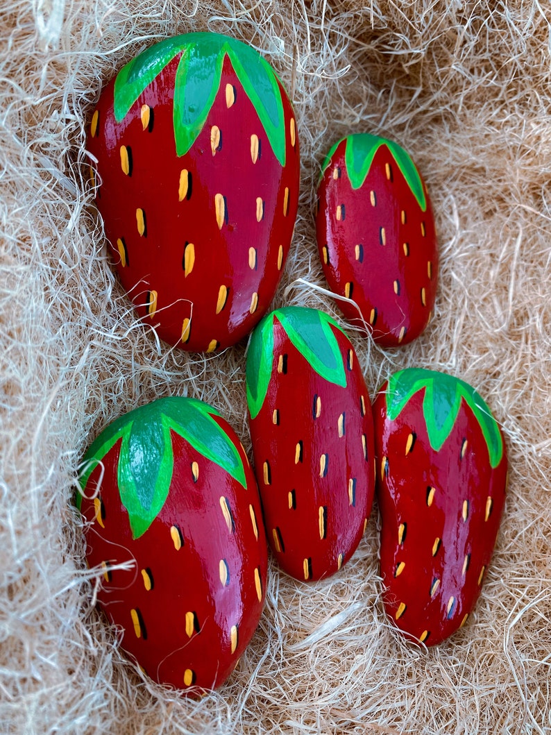 Strawberry Garden Stones Strawberry Rocks Painted Rocks Strawberry - Etsy