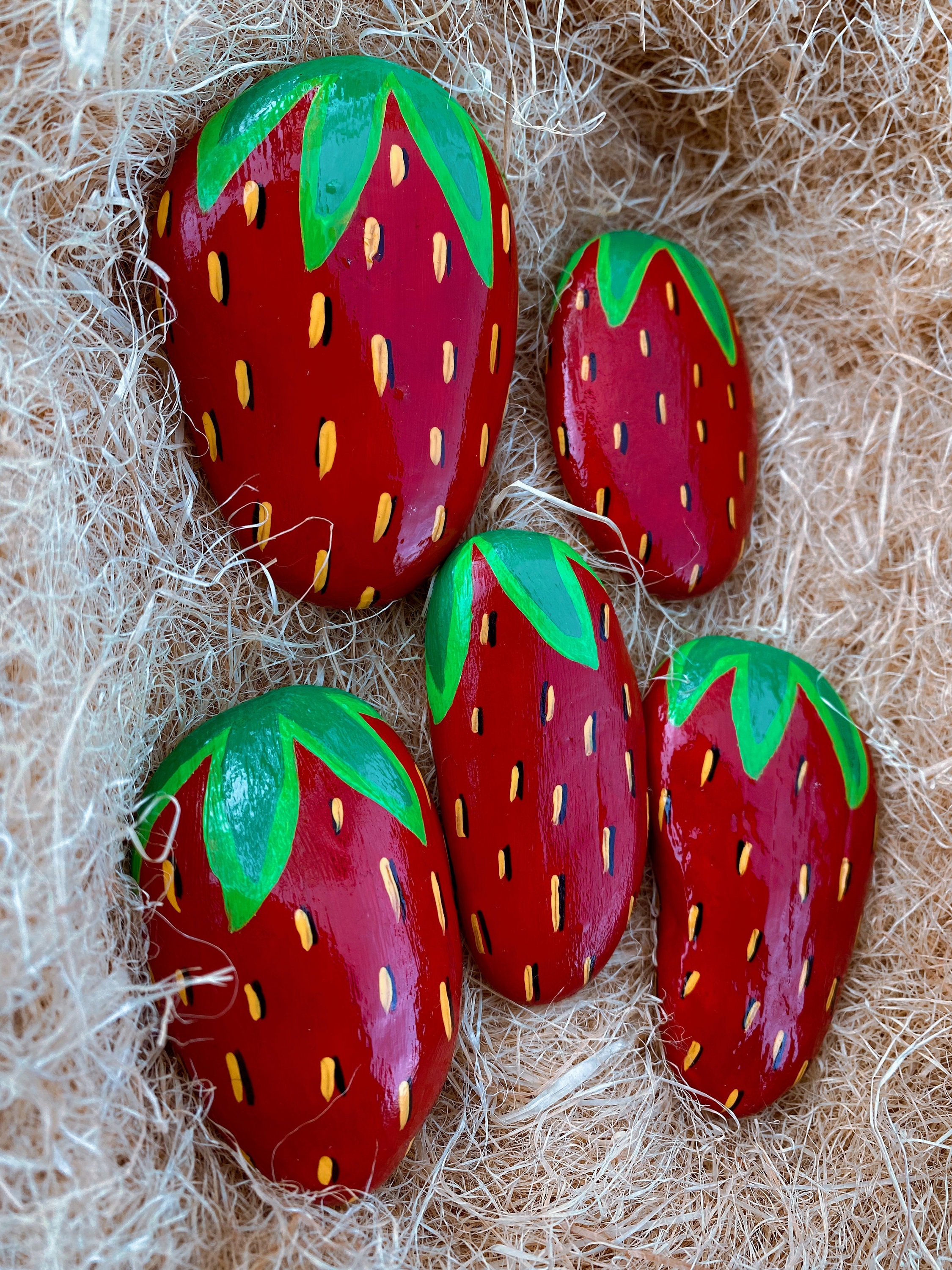 Strawberry Garden Stones Strawberry Rocks Painted Rocks Strawberry - Etsy