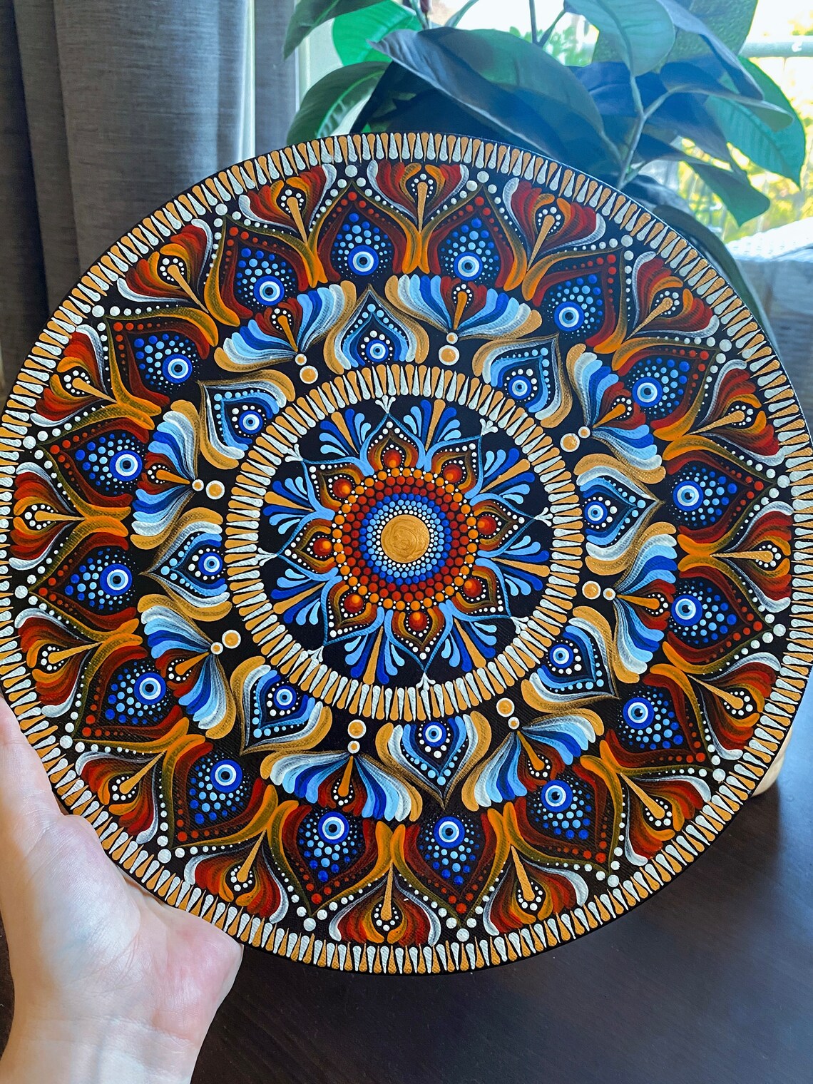 Mandala Art Hand Painted 30cm Round Evil Eye Protection Mandala Round ...
