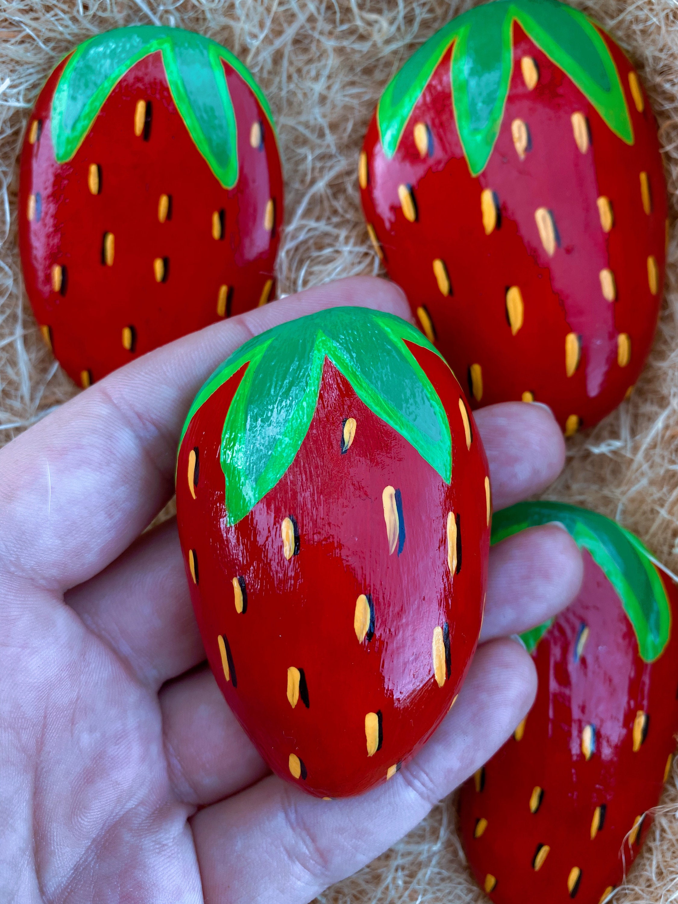 Strawberry Garden Stones Strawberry Rocks Painted Rocks Strawberry - Etsy