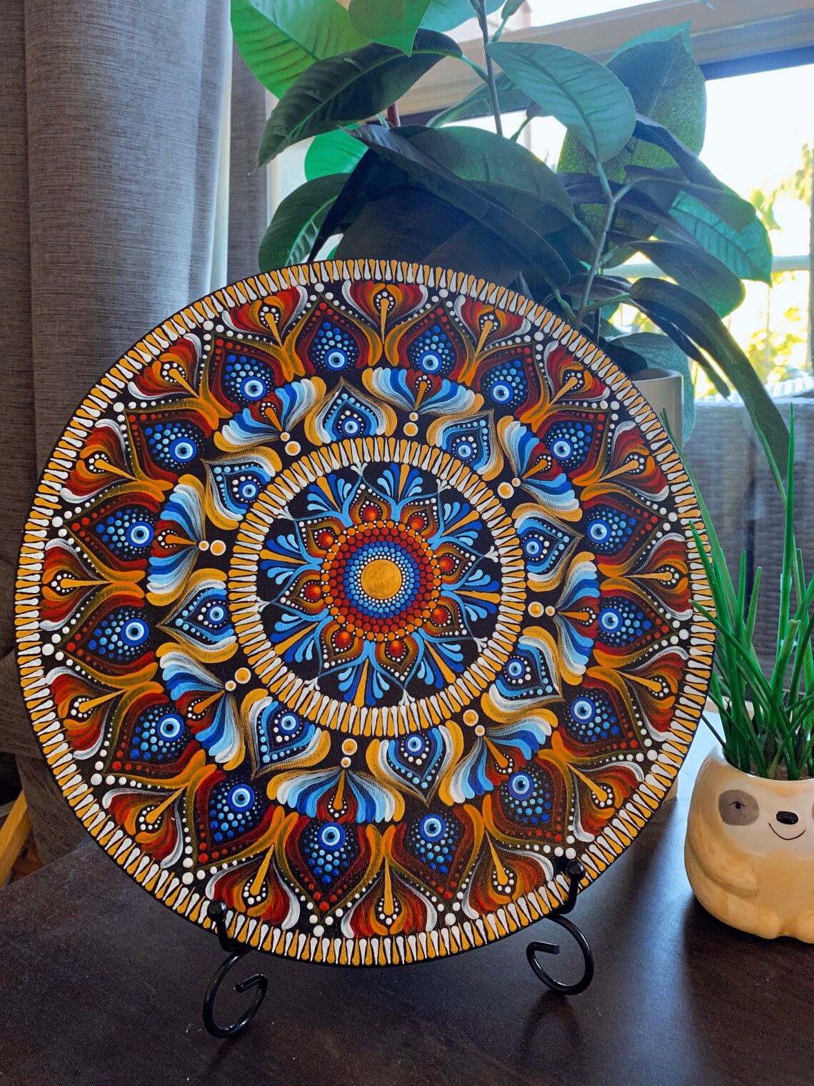 Mandala Art Hand Painted 30cm Round Evil Eye Protection Mandala Round ...
