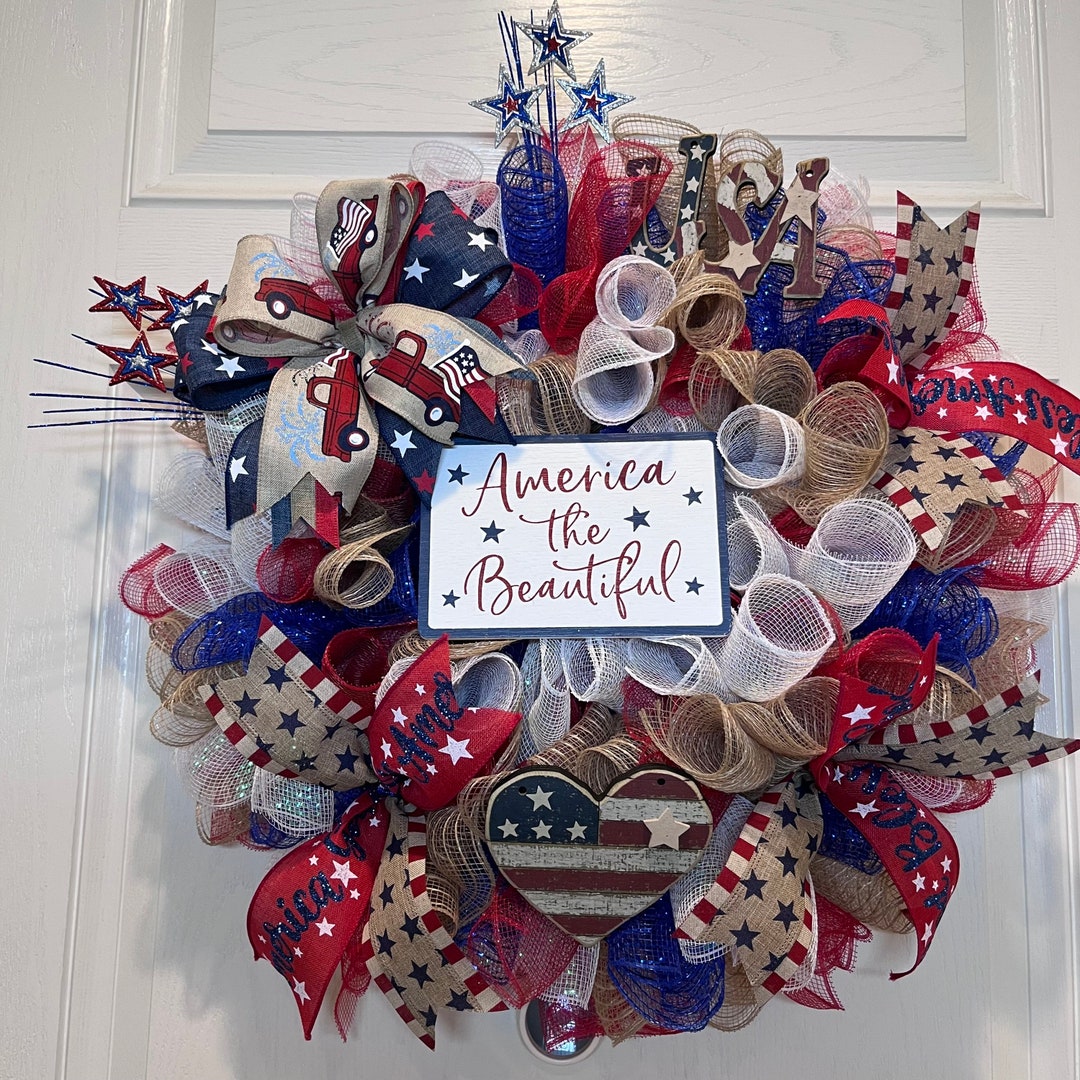 4th Of July Deco Mesh Wreath Etsy