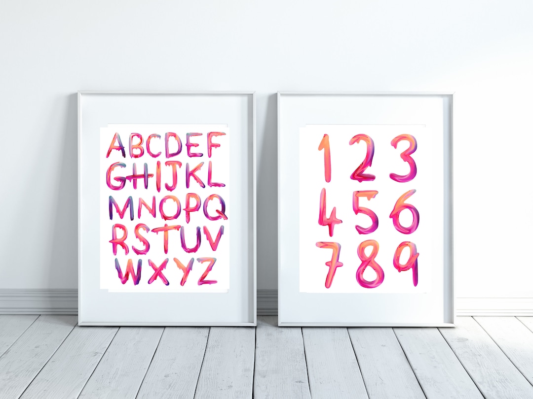 Pink Alphabet & Numbers Posters-pink Nursery-nursery Themes for Girls ...