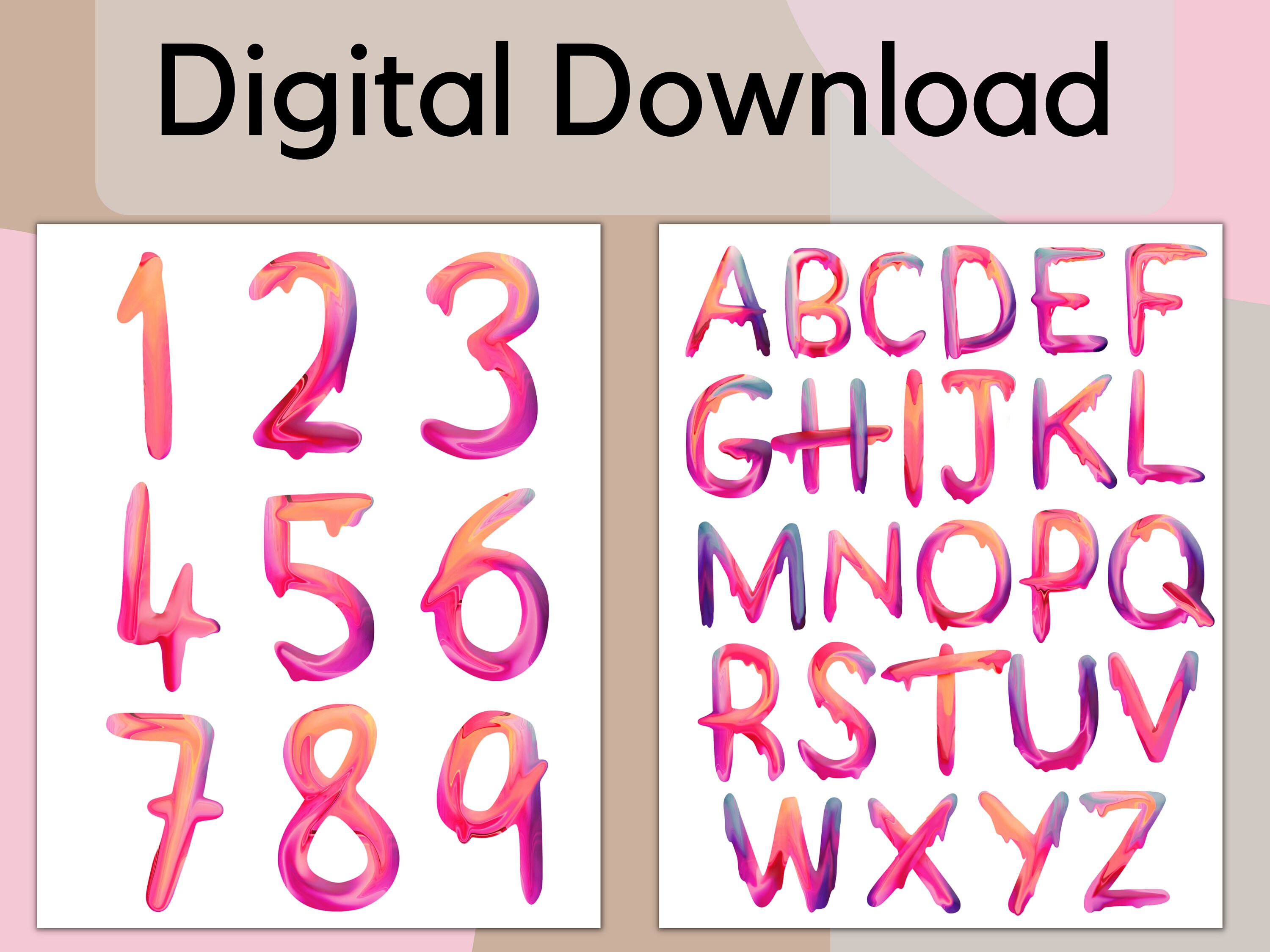 Pink Alphabet & Numbers Posters-pink Nursery-nursery Themes for Girls ...