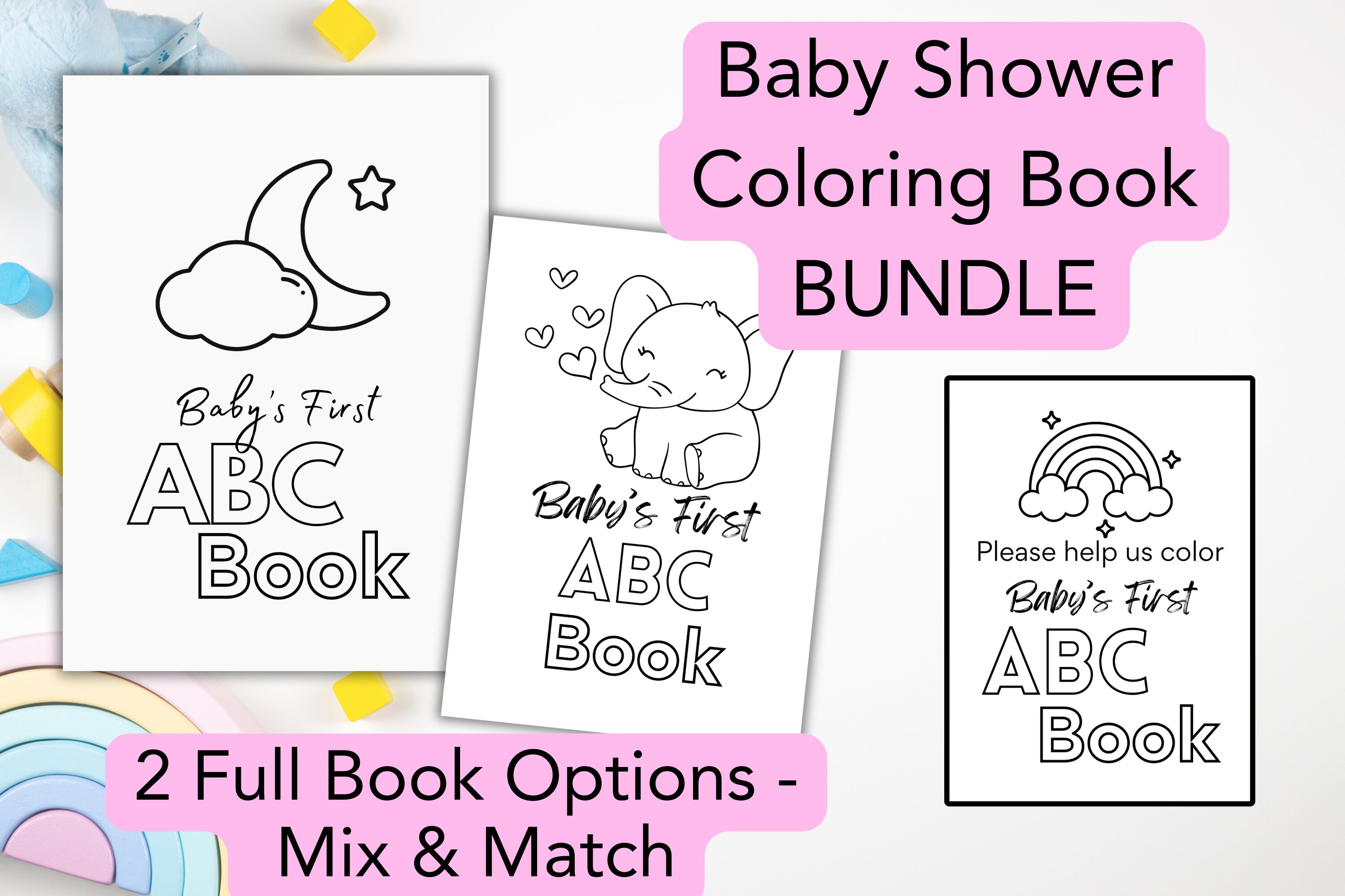 Baby Shower Coloring Book Bundle | Baby Shower Alphabet Book | Alphabet ...