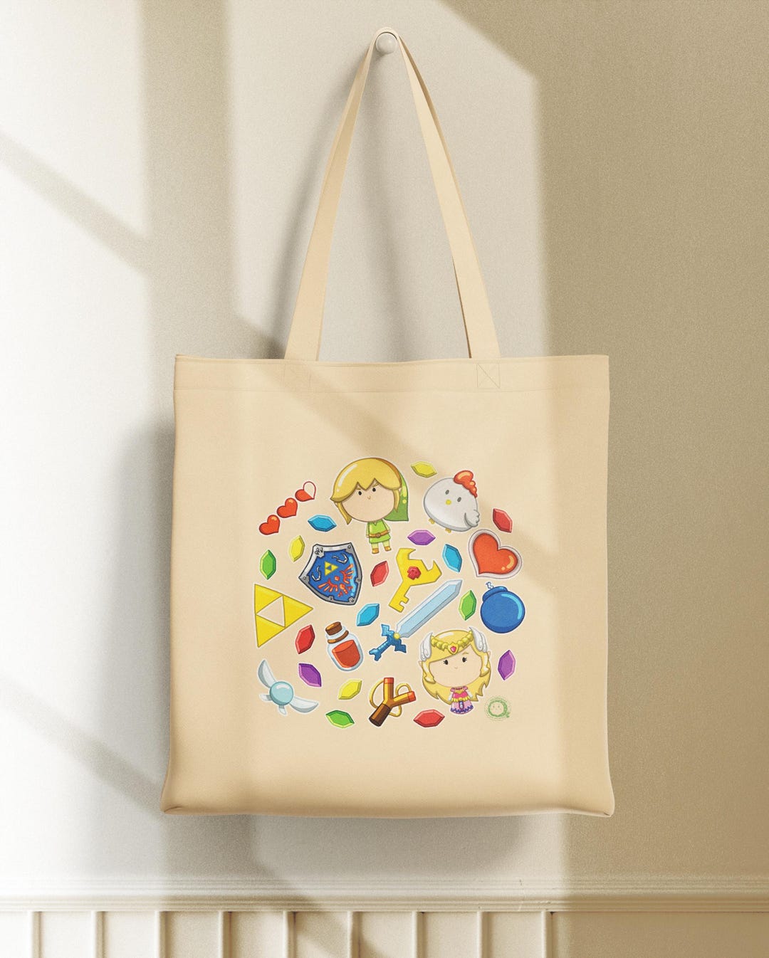 Kawaii Beige Tote Bag - Zelda Design - 100% Made in France - 220g Thick ...