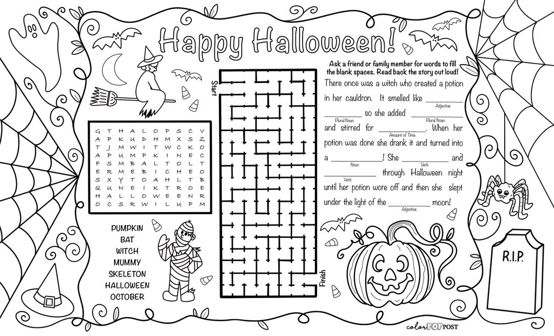 Halloween Activity Placemat Printable/2 Sizes/instant Download - Etsy
