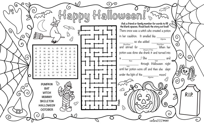 Halloween Activity Placemat Printable/2 Sizes/instant Download - Etsy