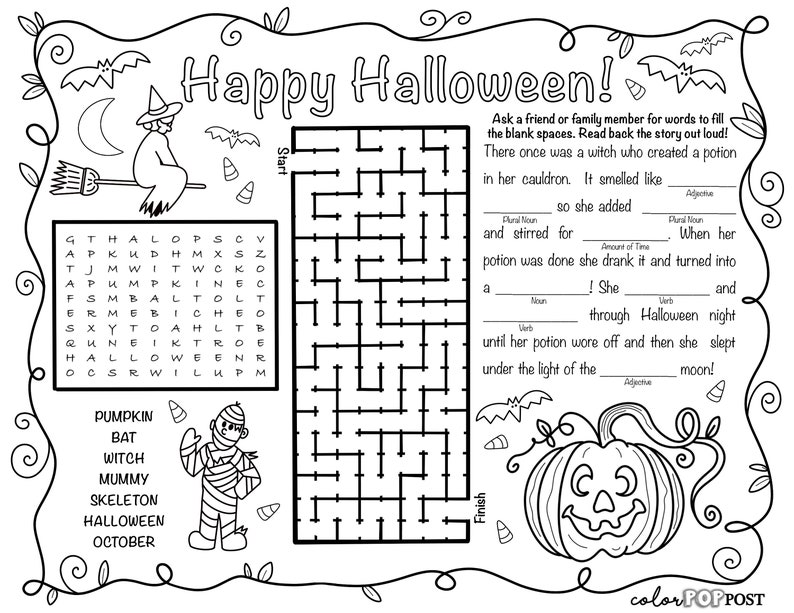 Halloween Activity Placemat Printable/2 Sizes/instant Download - Etsy