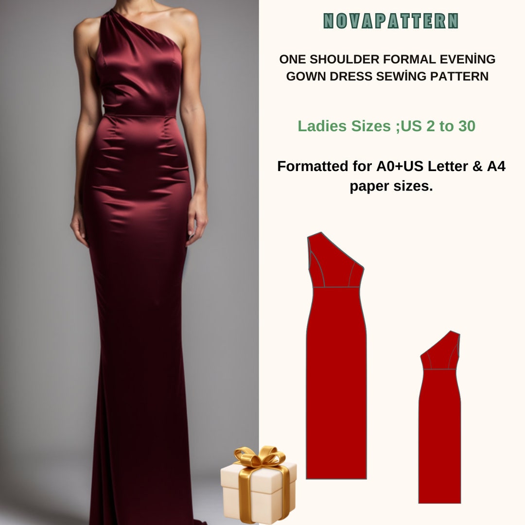 One Shoulder Evening Gown Sewing Pattern: Plus Size (PDF) - Etsy UK