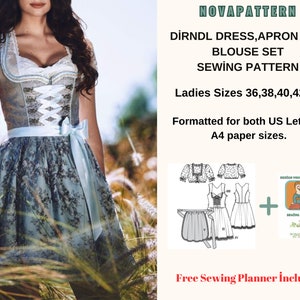 Vintage Dirndl Dress,apron and Blouse Sewing Pattern,oktoberfest Dirndl ...