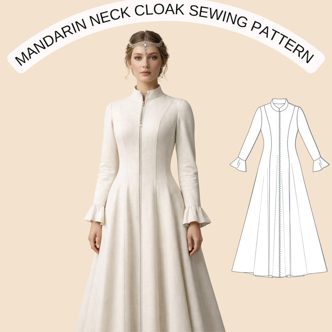 Mandarin Neck Cloak Sewing Pattern, Medieval Style Long Coat PDF ...