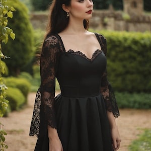 Gothic Dress Sewing Pattern | Lace Sleeve Black Gown | Dark Romantic ...