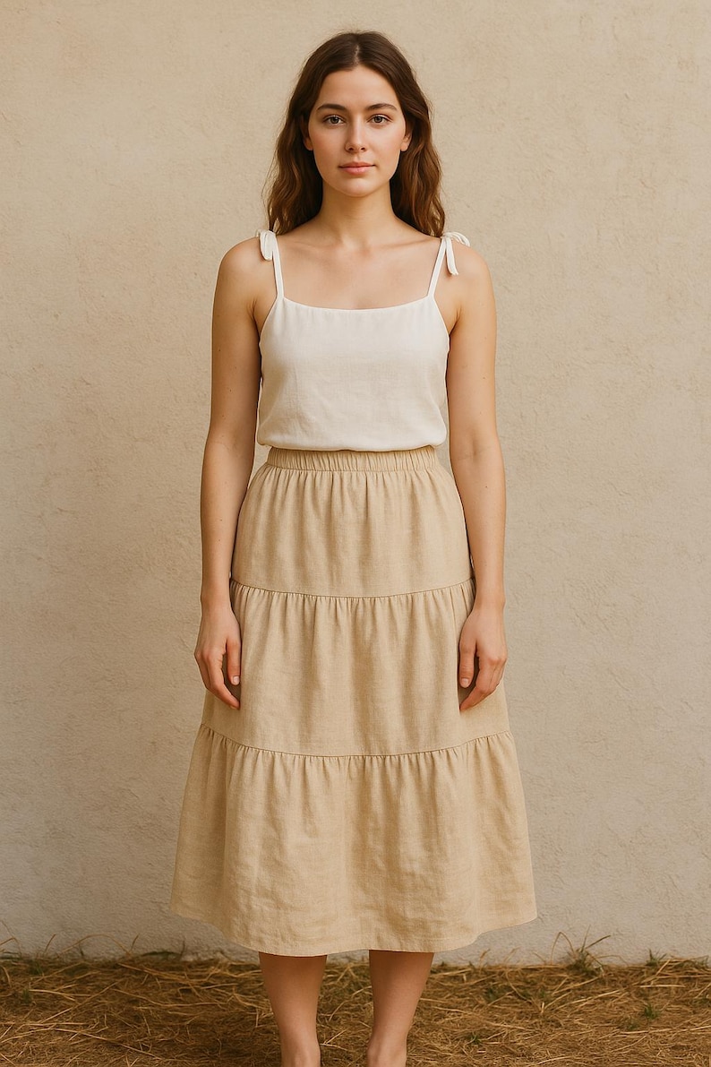 Tiered Linen Skirt Sewing Pattern | Gathered Midi Skirt | Boho Summer ...