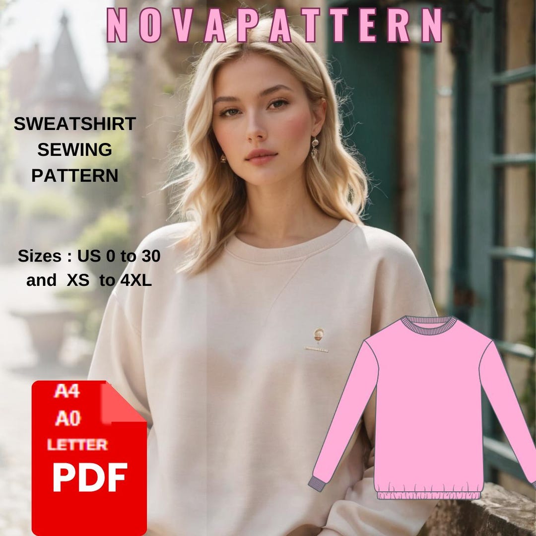 Sweatshirt Sewing Pattern | Unisex Pullover PDF | Crew Neck Fleece Top ...
