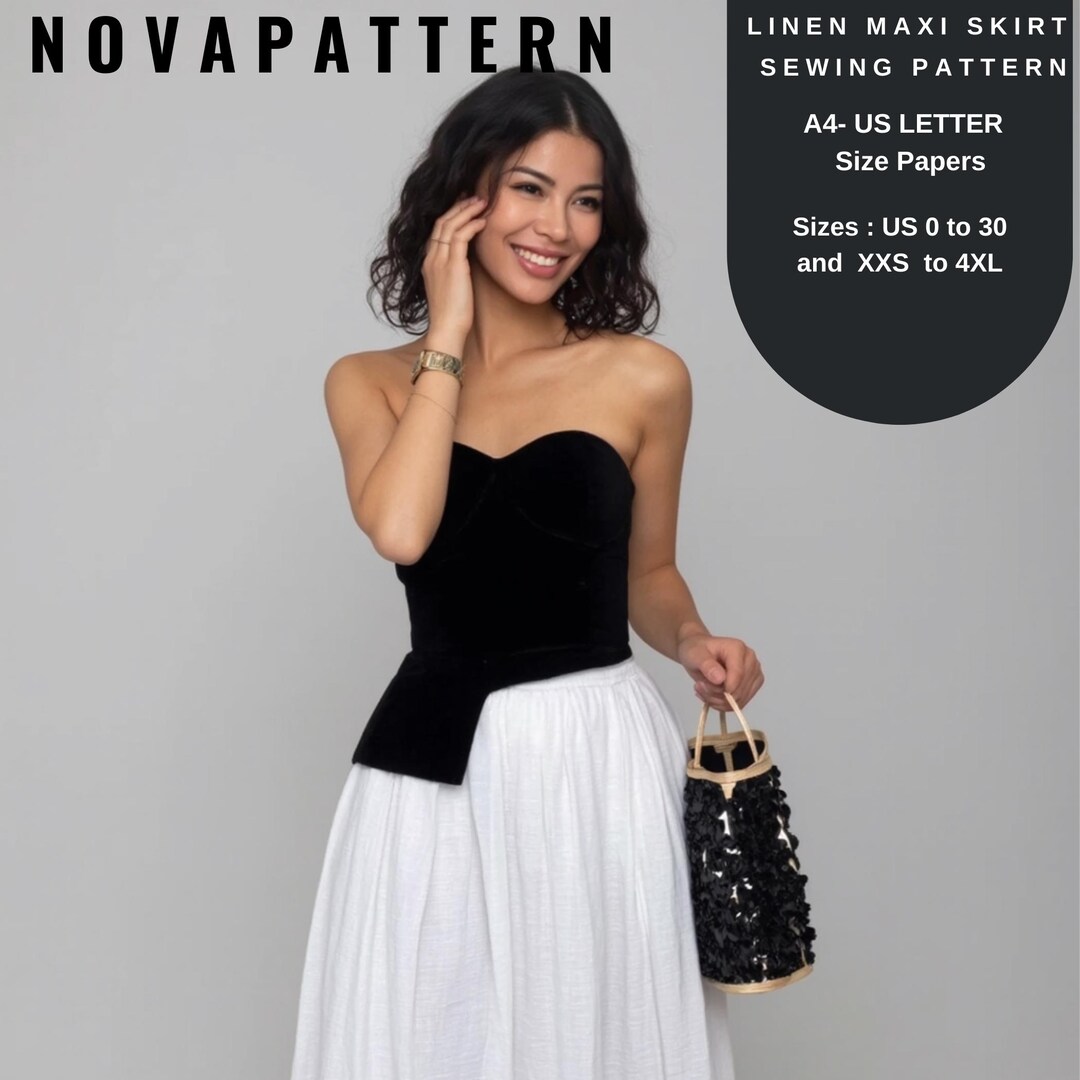 Linen Maxi Skirt Sewing Pattern, High Waist A-line Long Skirt Pattern ...