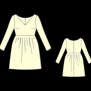 Gathered Deep V-neck Dress Sewing Pattern: US 2-30 (A0-A4-US Letter ...