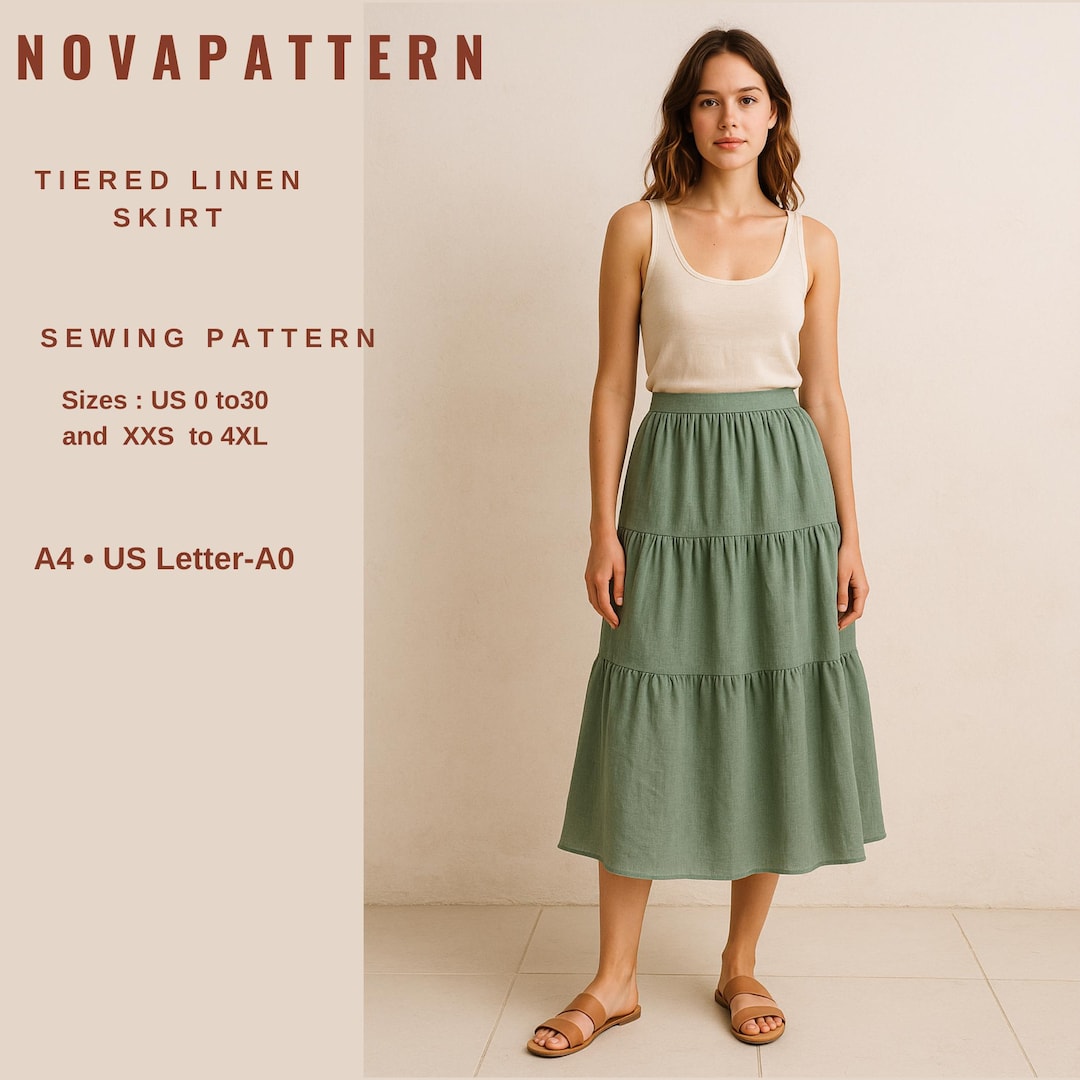 Tiered Linen Skirt Sewing Pattern | Gathered Midi Skirt | Boho Summer ...