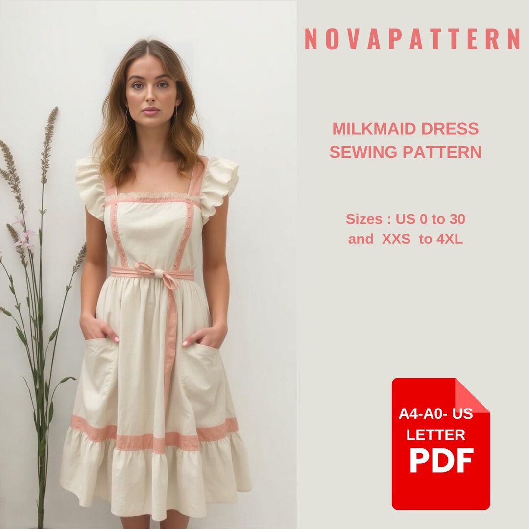 Milkmaid Dress Sewing Pattern: Tiered Skirt, US Size 2-30 (PDF Pattern ...