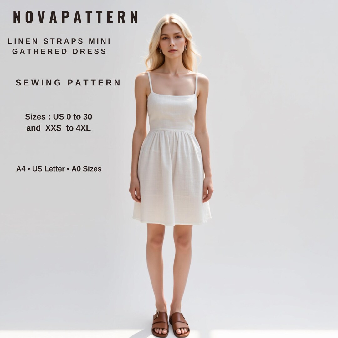 Linen Mini Dress Sewing Pattern - PDF, Sleeveless Boho Summer Dress ...