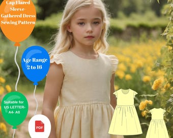 Kid's Linen Gathered Summer Dress Sewing Pattern,cap Flared Sleeveless ...