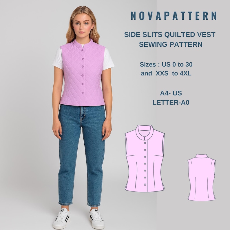 Quilted Vest Sewing Pattern | Sleeveless Puffer Gilet With Side Slits ...