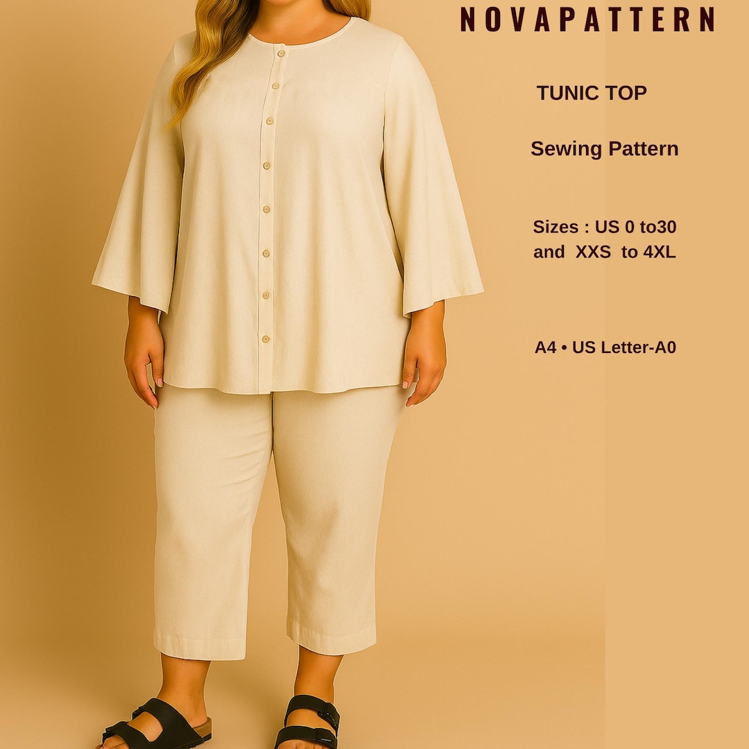 Tunic Top Sewing Pattern | Plus Size Blouse PDF | Loose Fit Linen Top ...