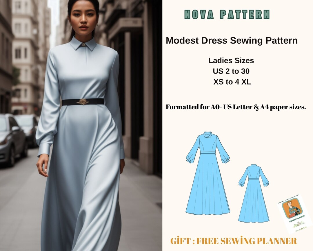 Modest Maxi Dress Bishop Long Sleeve Patternrenaissance,medieval ...