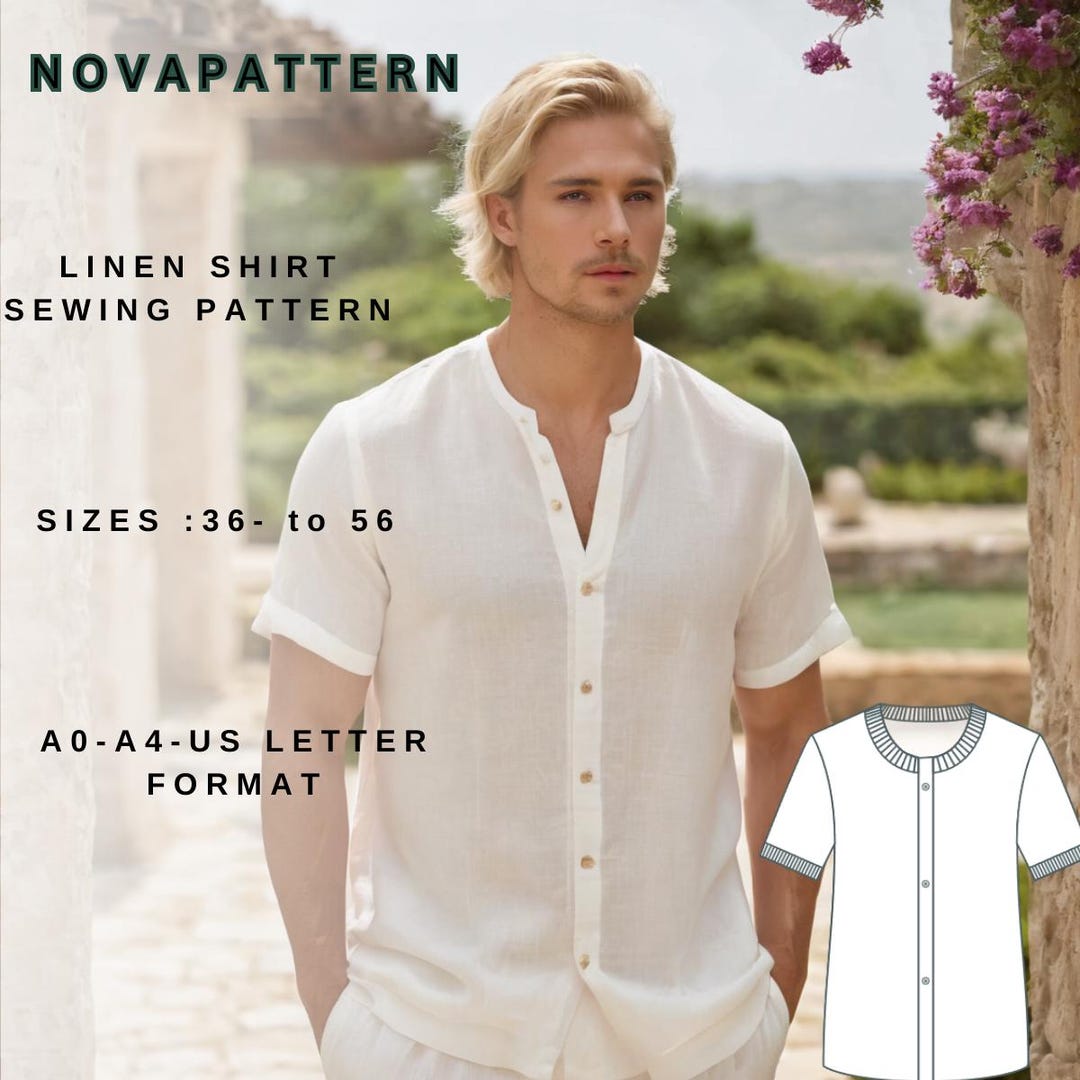 Linen Button Down Placket T-shirt for Men PDF Sewing Pattern,easy ...